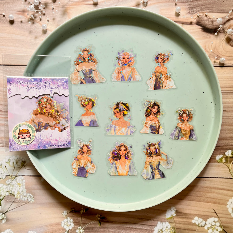 10 Pcs Messenger of Spring Flower Series Vintage Spring Girl Theme Pet ...